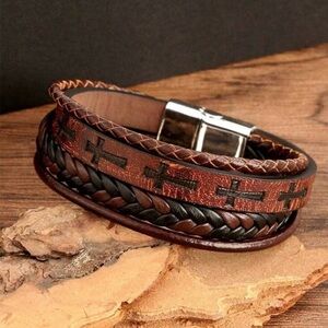 Accessories | Brown Leather Cross Braided Bracelet | Poshmark